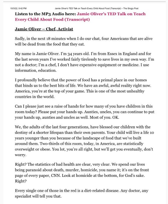 103/22.9.42 PM Jame Olver's TED Tak on Teach Every | Chegg.com