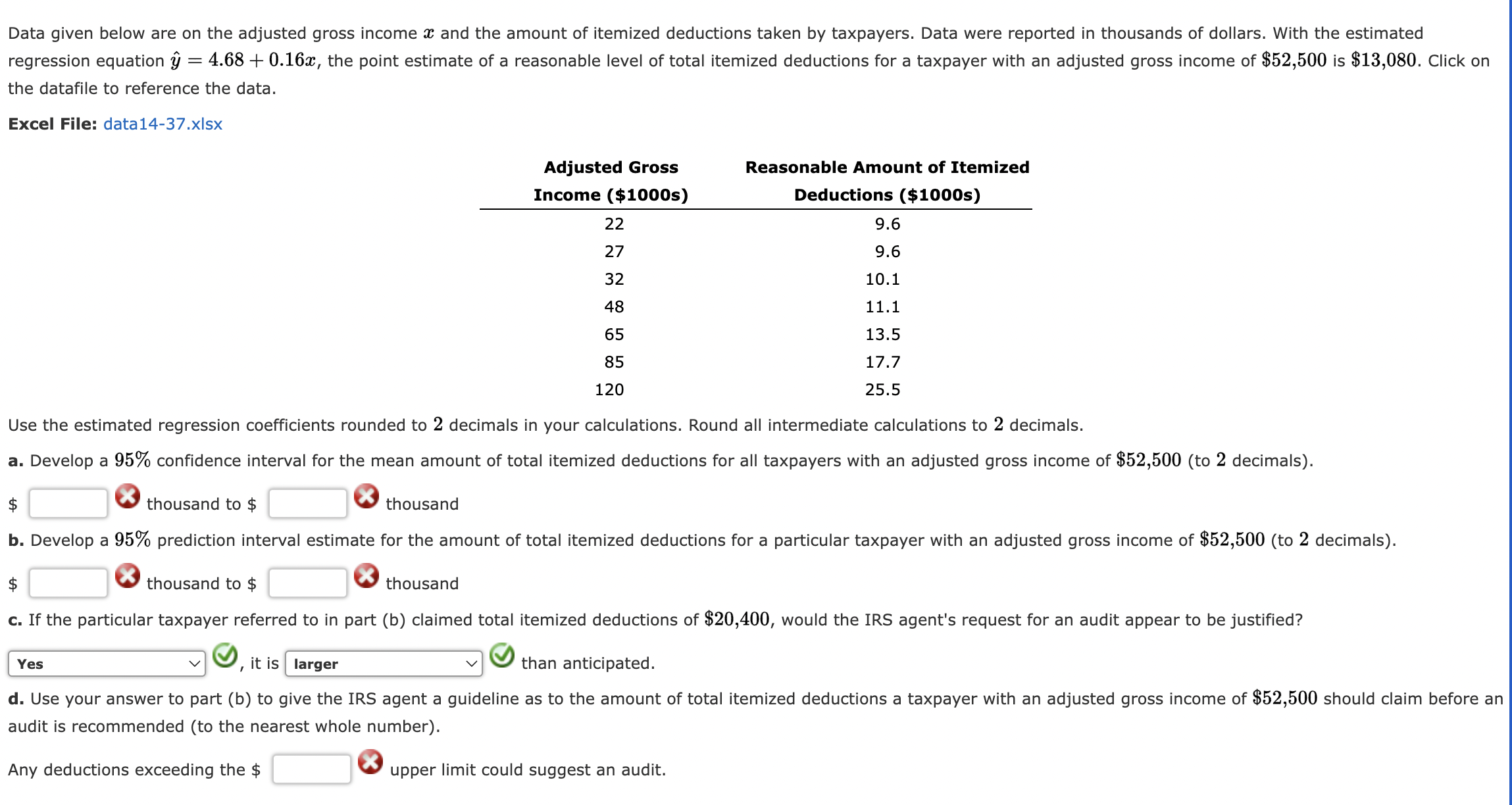 Solved the datafile to reference the data.Excel File: | Chegg.com