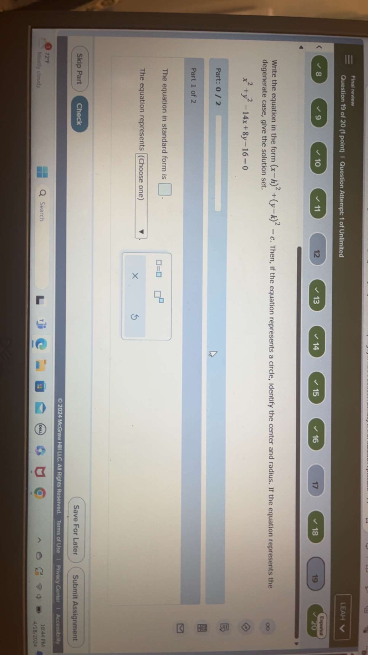 Solved Final reviewQuestion 19 ﻿of 20 (1 ﻿point) ﻿I Question | Chegg.com