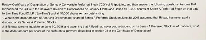 Solved Review Certificate of Designation of Series A | Chegg.com