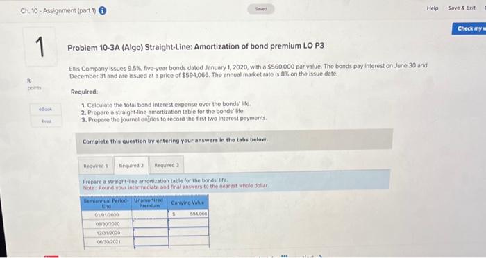 Solved Problem 10-3A (Algo) Straight-Line: Amortization of | Chegg.com