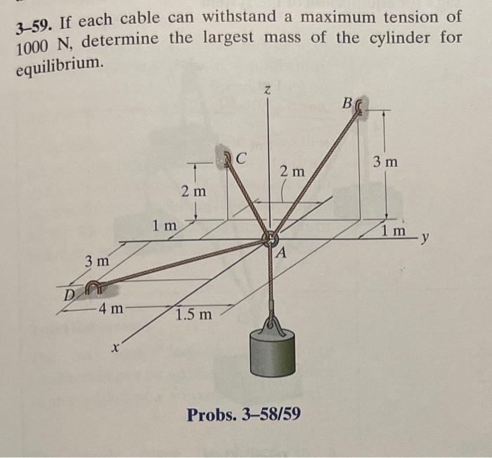 Solved 3-59. If each cable can withstand a maximum tension | Chegg.com