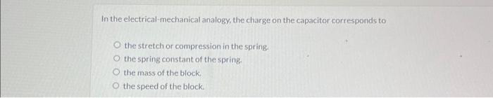 Solved In the electrical-mechanical analogy, the charge on | Chegg.com