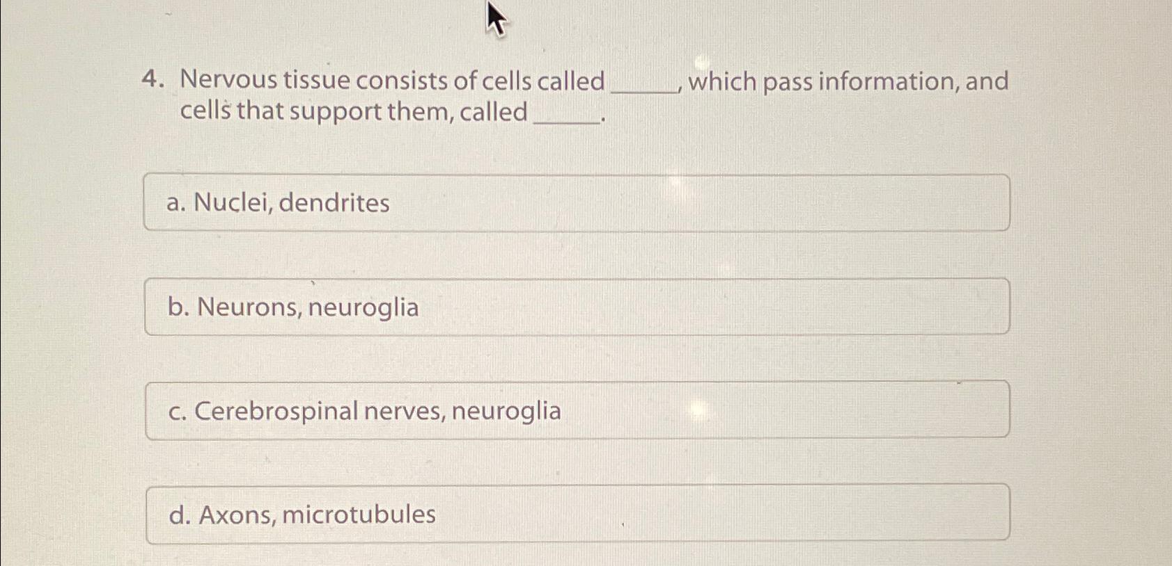 Solved Nervous tissue consists of cells called which pass | Chegg.com