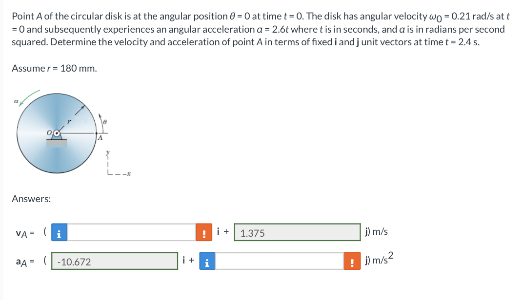 Solved Point A of ﻿the circular disk is at ﻿the angular | Chegg.com