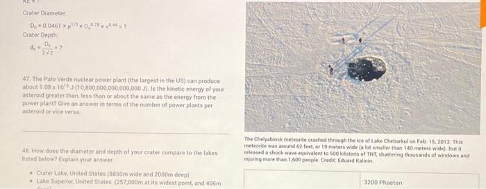 [Solved]: Calculating the Crater Depth and Diameter The ast