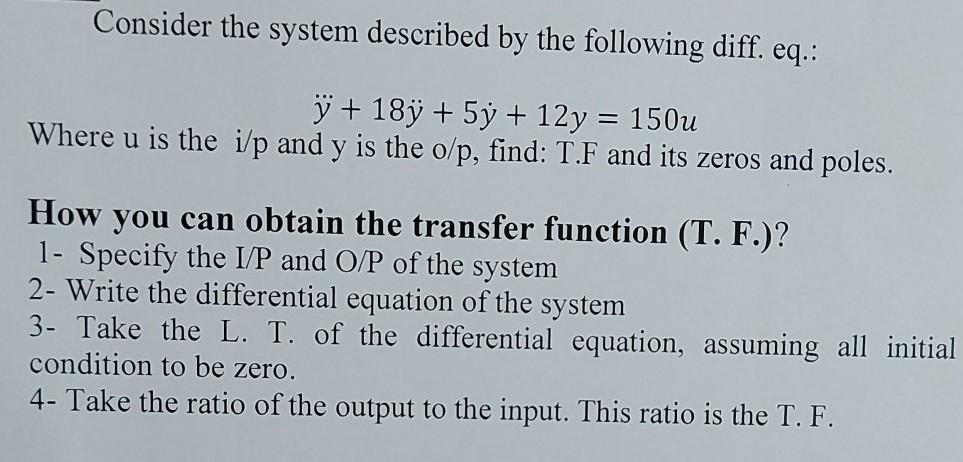 Solved Consider The System Described By The Following Diff