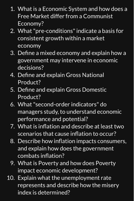 Solved 1. What is a Economic System and how does a Free | Chegg.com