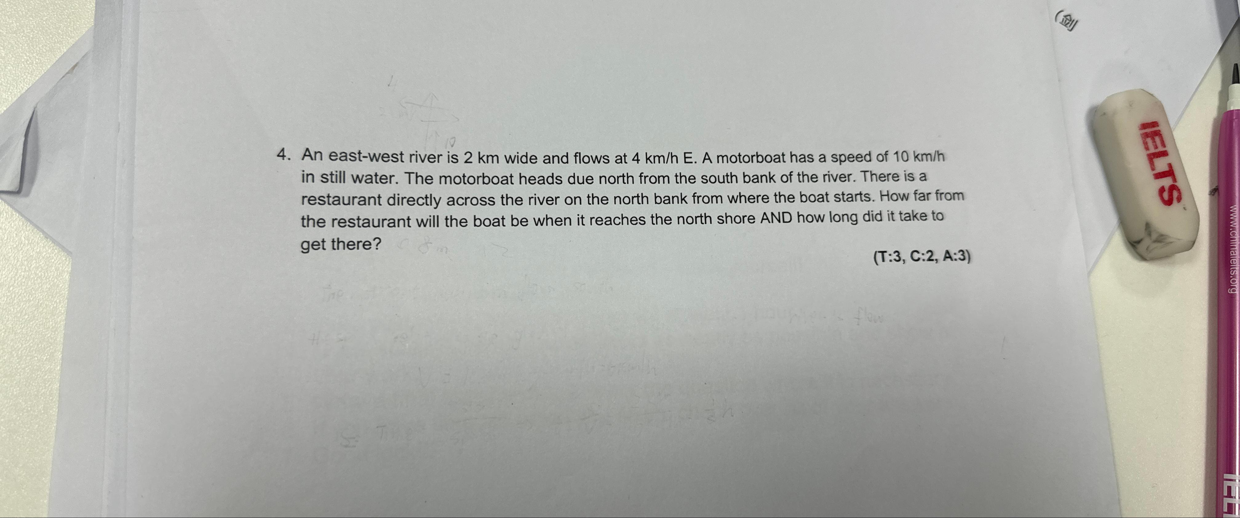 Solved An east-west river is 2km ﻿wide and flows at 4kmhE. | Chegg.com