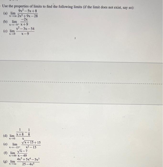 Solved Use the properties of limits to find the following | Chegg.com