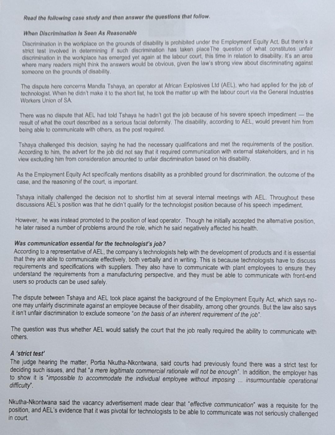 Solved Read the following case study and then answer the | Chegg.com