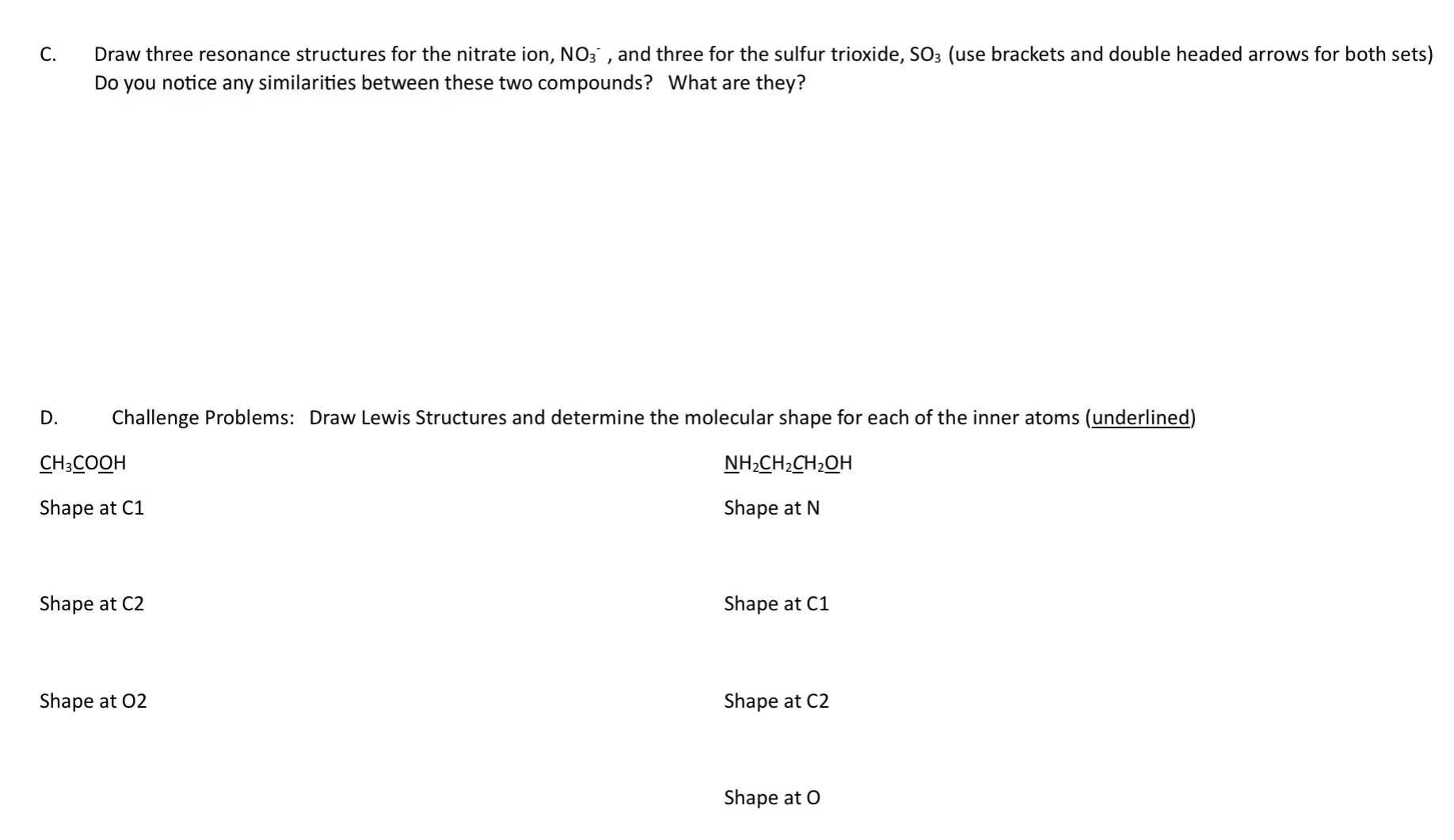 Solved C. ﻿Draw three resonance structures for the nitrate | Chegg.com