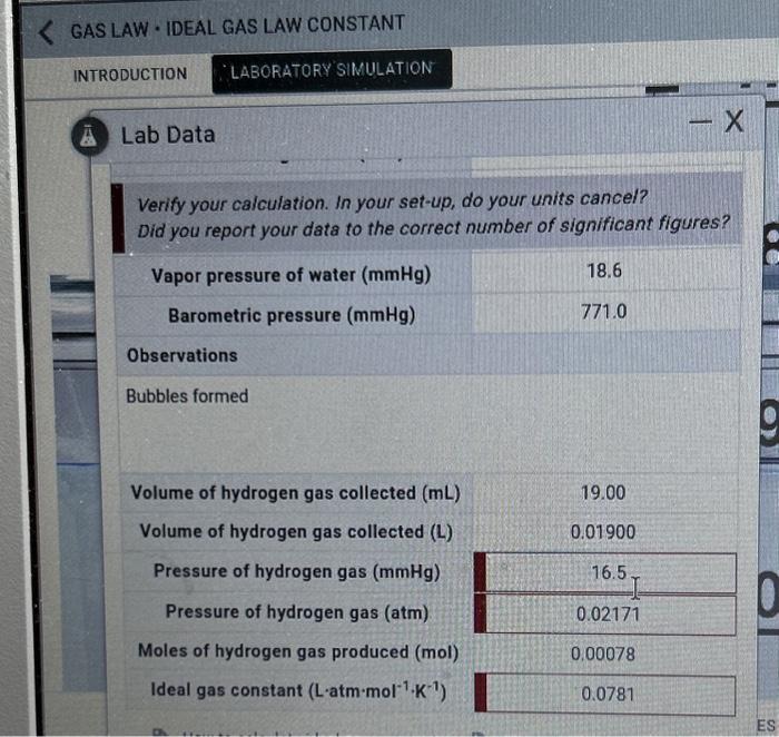 Solved GAS LAW IDEAL GAS LAW CONSTANT INTRODUCTION A Lab | Chegg.com