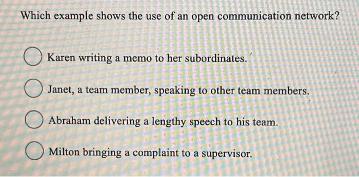 Solved Which example shows the use of an open communication | Chegg.com