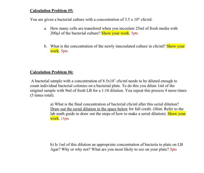 Solved Calculation Problem #5: You are given a bacterial | Chegg.com