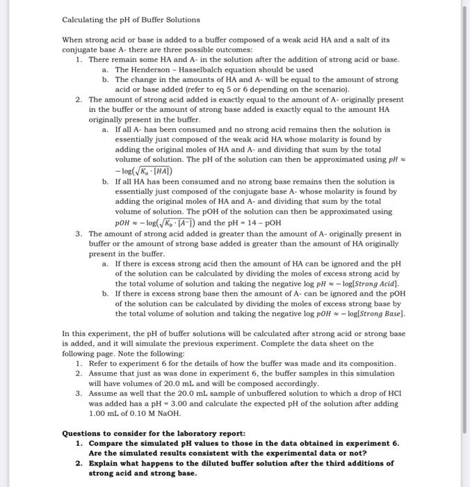 Solved Experiment 7: Properties of Buffer Solutions 2 | Chegg.com