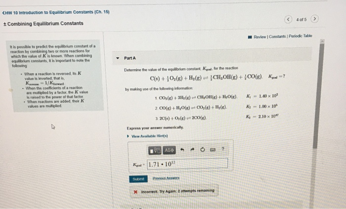 Solved Combining Equilibrium Constants Review Constants | Chegg.com