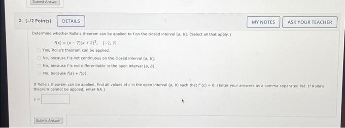 Solved Submit Answer 2. [-/2 Points] Determine whether | Chegg.com