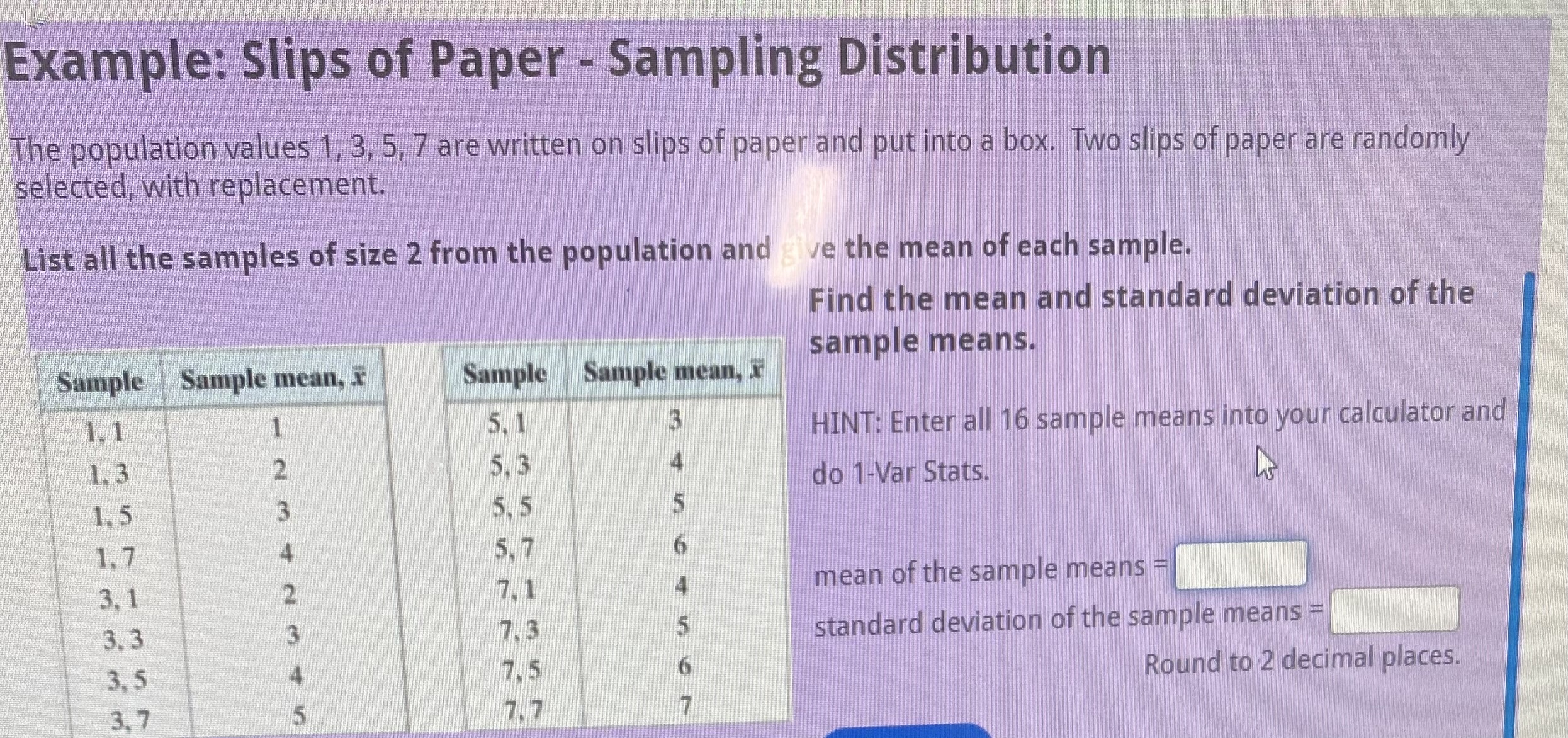 Solved Example: Slips of Paper - ﻿Sampling DistributionThe | Chegg.com