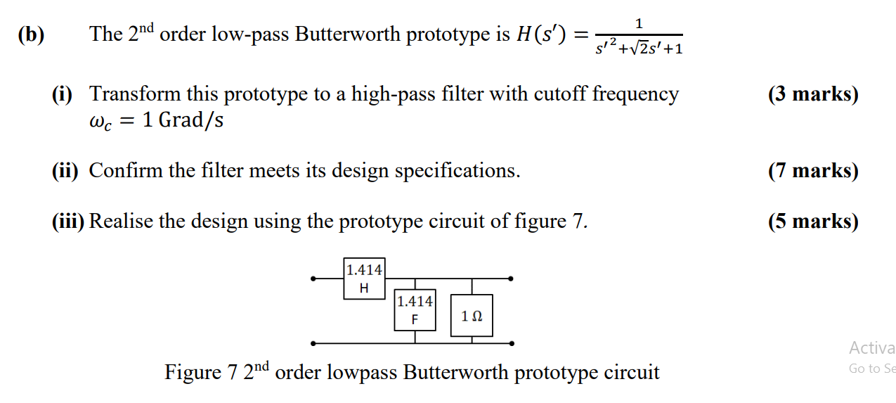 Solved (b) ﻿The 2nd ﻿order low-pass Butterworth prototype | Chegg.com