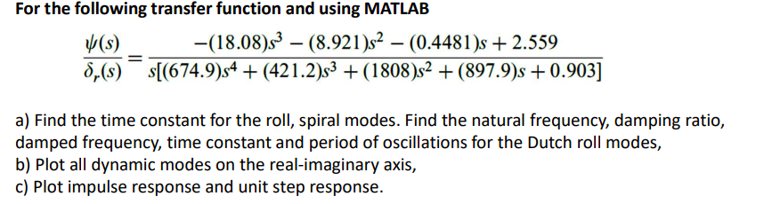 For the following transfer function and using | Chegg.com