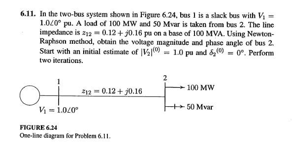 Solved 6.11. In the two-bus system shown in Figure 6.24, bus | Chegg.com