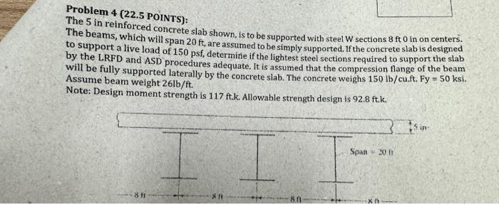 Solved Problem 4 (22.5 POINTS): The 5 in reinforced concrete | Chegg.com