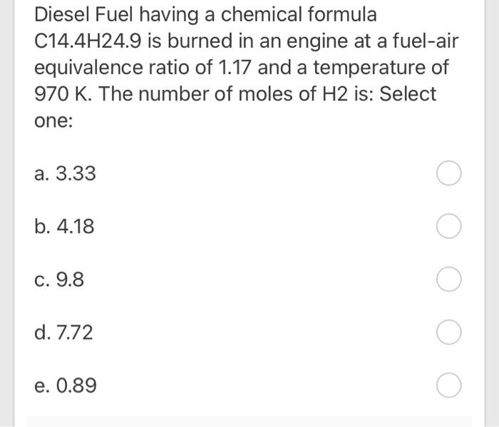 Solved Diesel Fuel having a chemical formula C14.4H24.9 is | Chegg.com