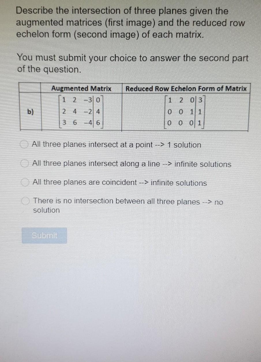 Solved Describe the intersection of three planes given the | Chegg.com