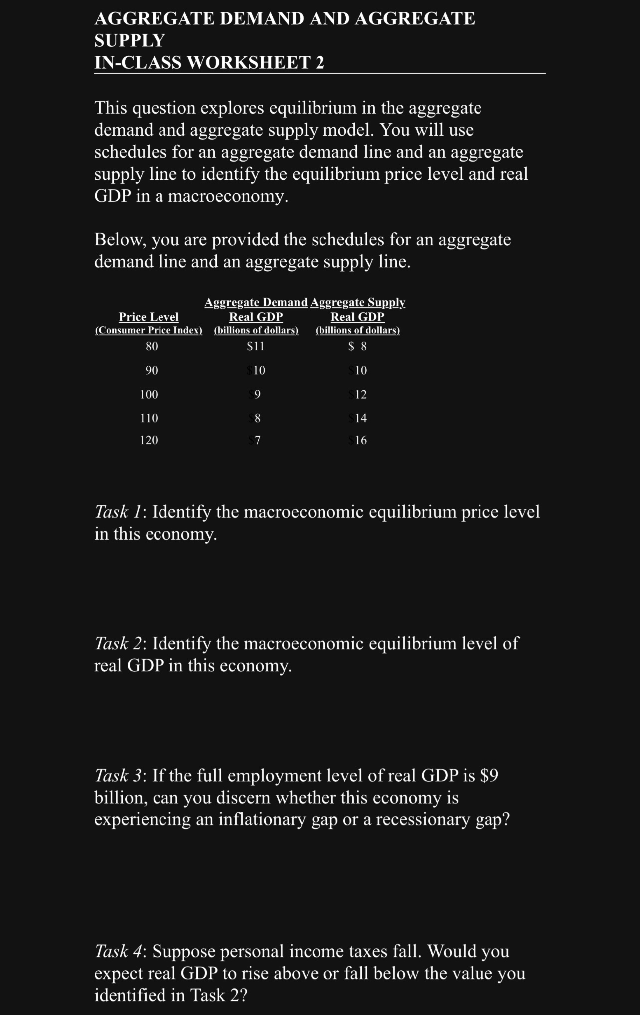 Solved AGGREGATE DEMAND AND AGGREGATE SUPPLY IN-CLASS | Chegg.com
