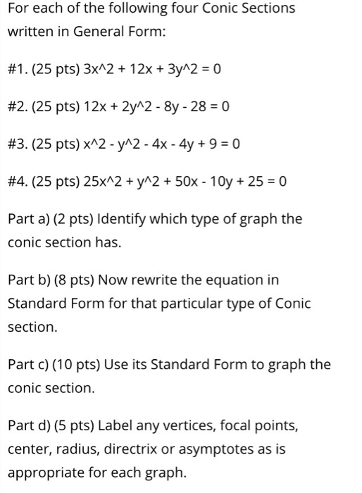Solved For each of the following four Conic Sections written | Chegg.com