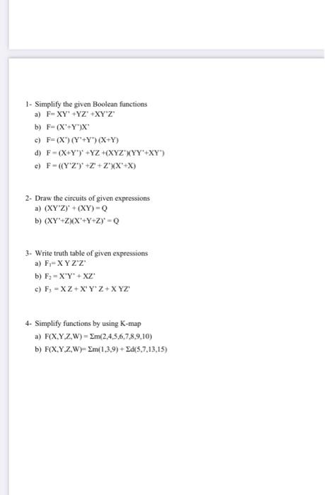 1- Simplify the given Boolean functions a) | Chegg.com
