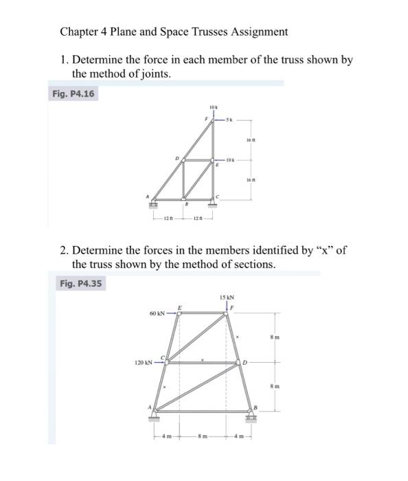 Solved Chapter 4 Plane and Space Trusses Assignment 1. | Chegg.com