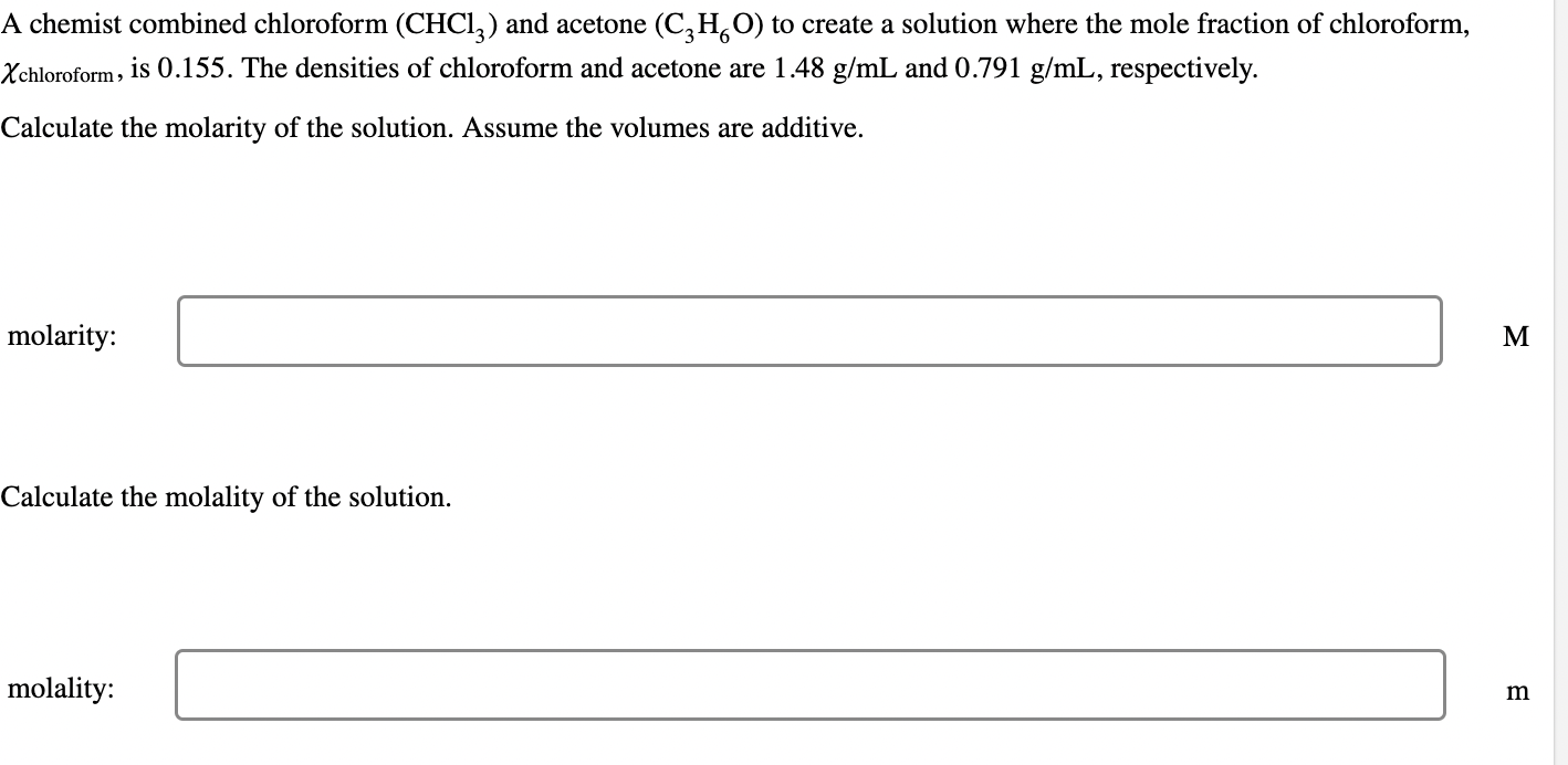 Solved A chemist combined chloroform (CHCl3) ﻿and acetone | Chegg.com