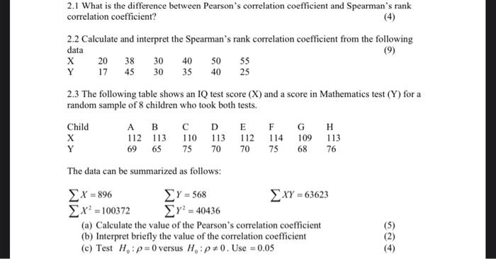 Solved 2.1 What is the difference between Pearson's | Chegg.com