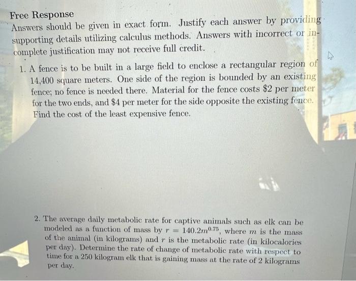 Solved Free Response Answers should be given in exact form. | Chegg.com