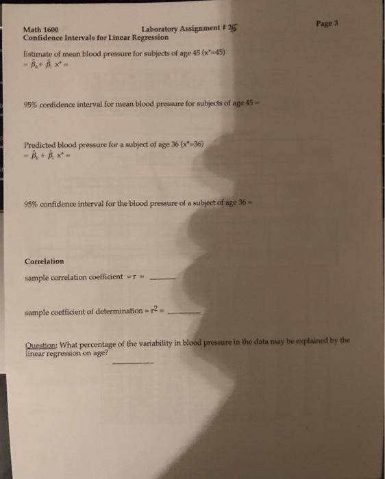 Math 1600 Laboratory Assignment #25 The simple linear | Chegg.com