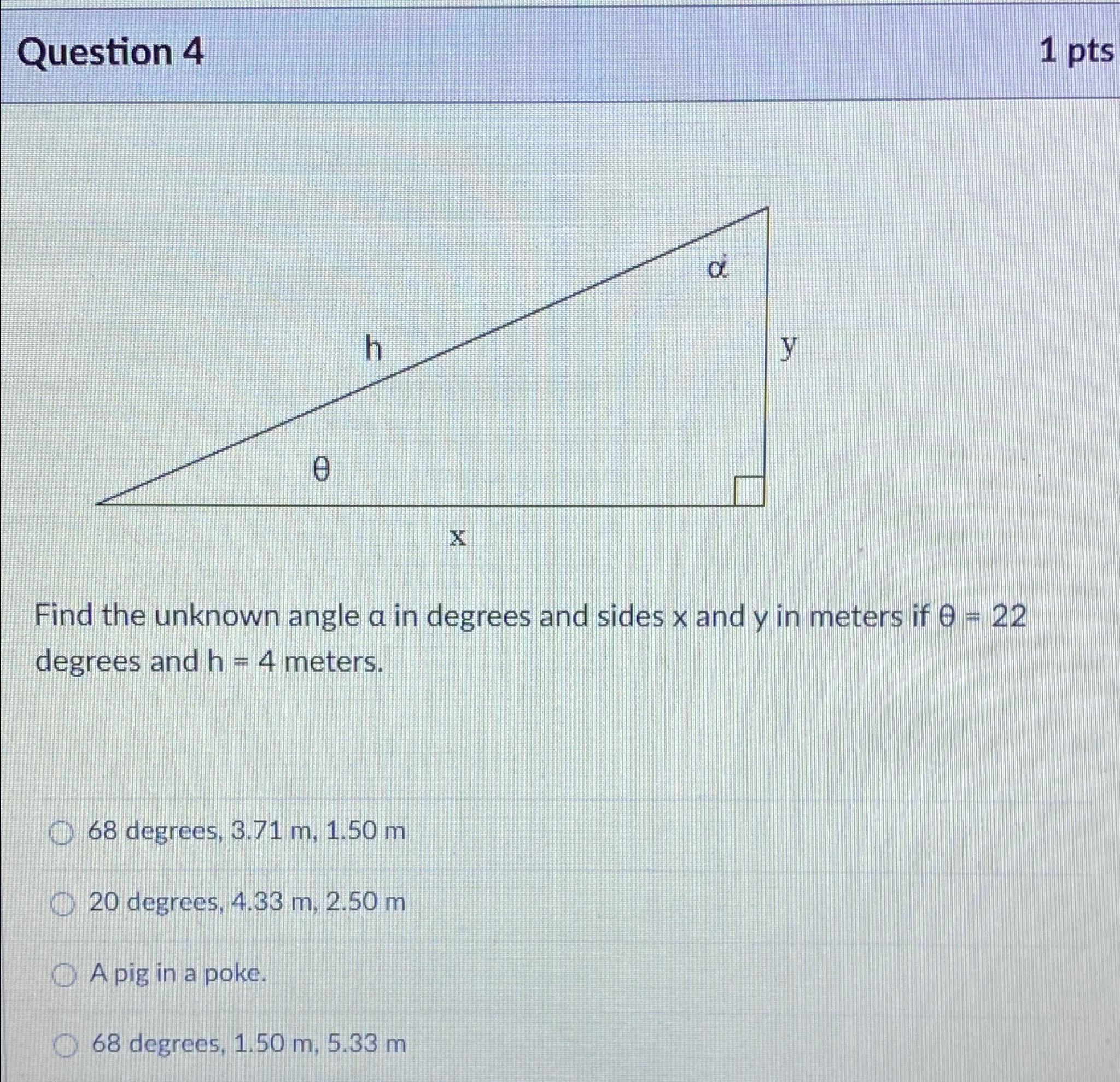 Solved Question 41 ﻿ptsFind the unknown angle α ﻿in degrees | Chegg.com