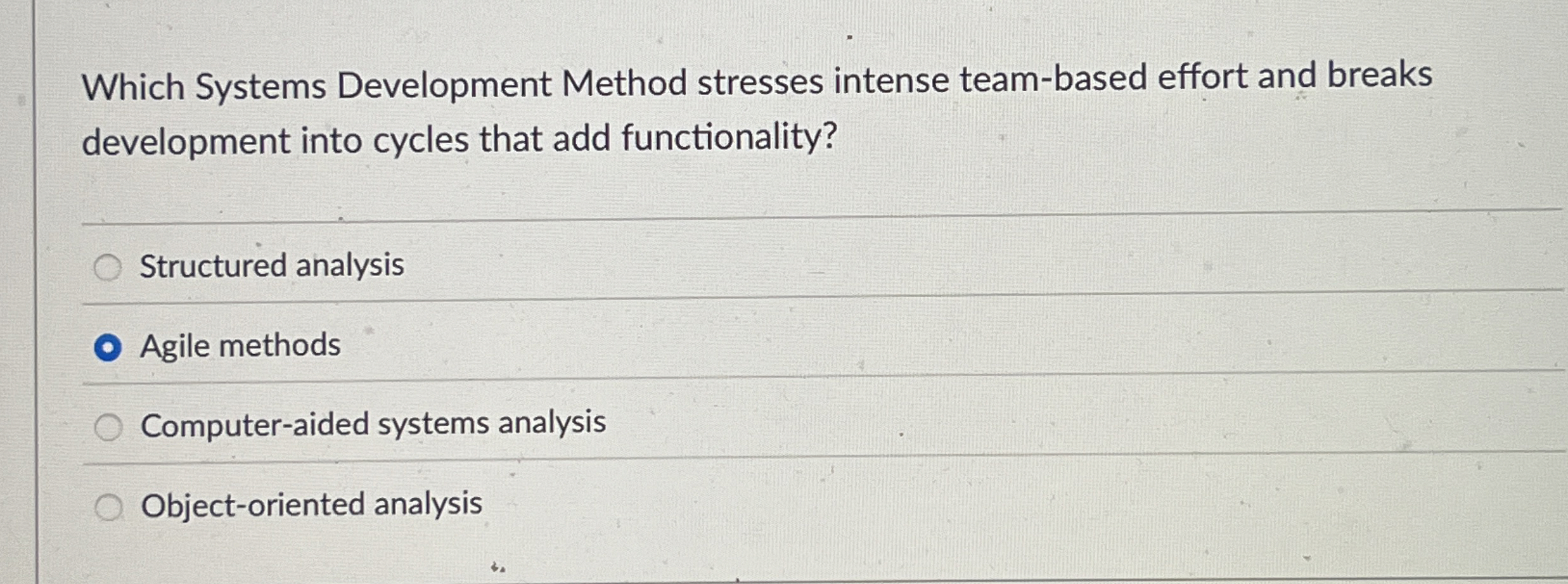 Solved Which Systems Development Method stresses intense | Chegg.com