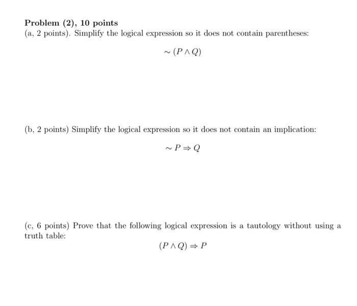 Solved Problem (2), 10 points (a, 2 points). Simplify the | Chegg.com Solved Problem (2), 10 points (a, 2 points). Simplify the | Chegg.com
