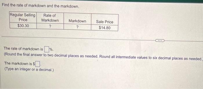 Solved Find the rate of markdown and the markdown. The rate | Chegg.com
