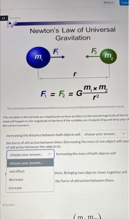 Solved 14 10 points Newton's Law of Universal Gravitation F | Chegg.com