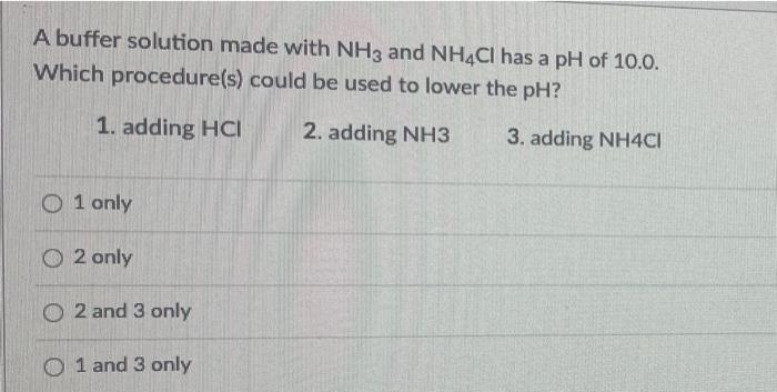 Solved A buffer solution made with NH3 and NH4Cl has a pH of | Chegg.com