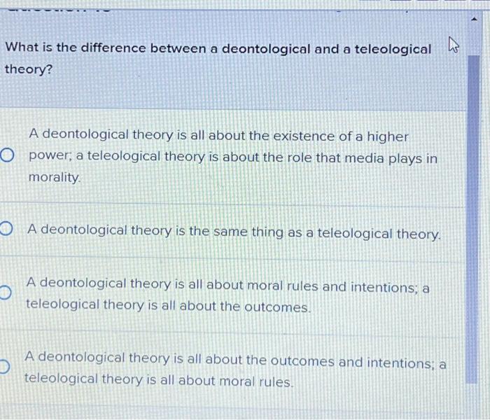 Solved What is the difference between a deontological and a | Chegg.com