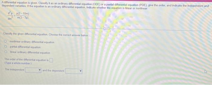 Solved A differential equation is given. Classify it as an | Chegg.com