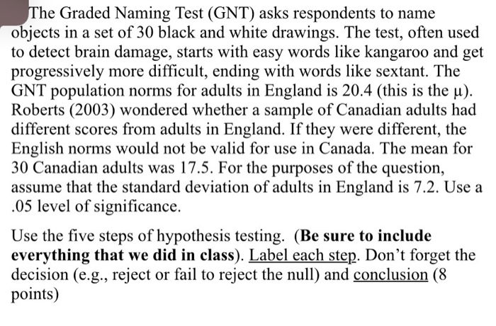 Solved The Graded Naming Test (GNT) asks respondents to name | Chegg.com