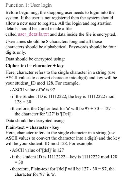 Solved Function 3: View shopping cart Users should be able | Chegg.com