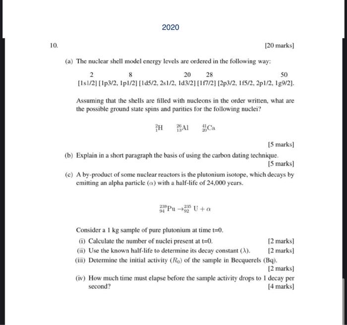 Solved (a) The nuclear shell model energy levels are ordered | Chegg.com