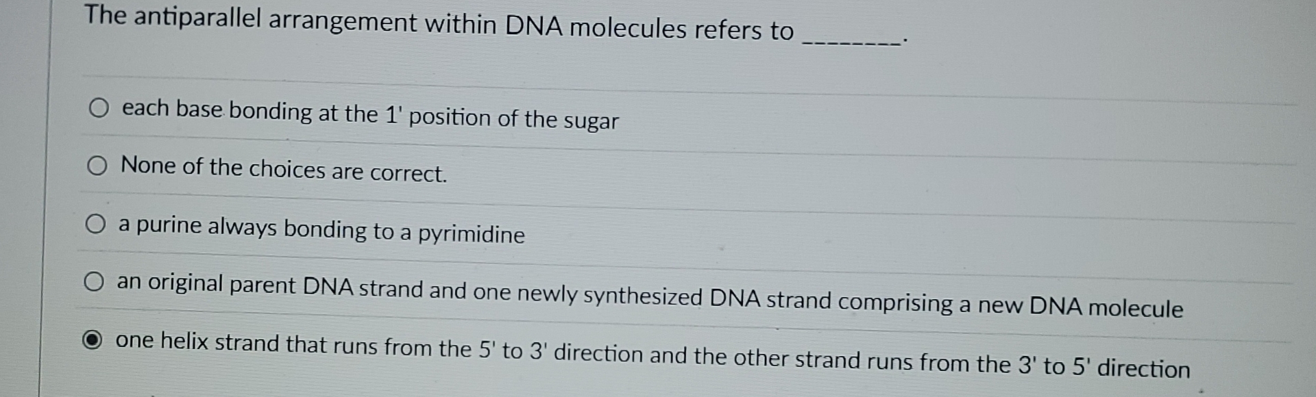Solved The antiparallel arrangement within DNA molecules | Chegg.com
