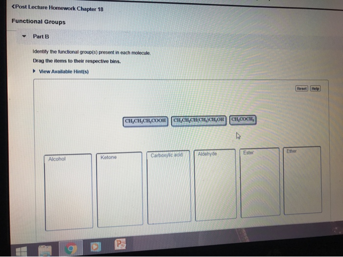 Solved Post Lecture Homework Chapter 18 Functional Groups | Chegg.com